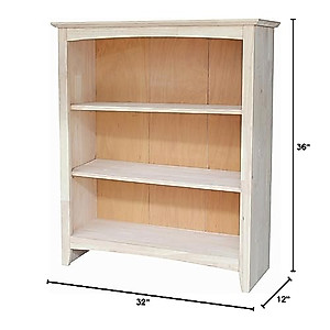 International Concepts Shaker Bookcase, 36-Inch, Unfinished