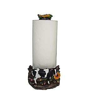 DWK Farmhouse Cow Paper Towel Holder Decorative Farm Kitchen Countertop Towel Dispenser Stand - 15"