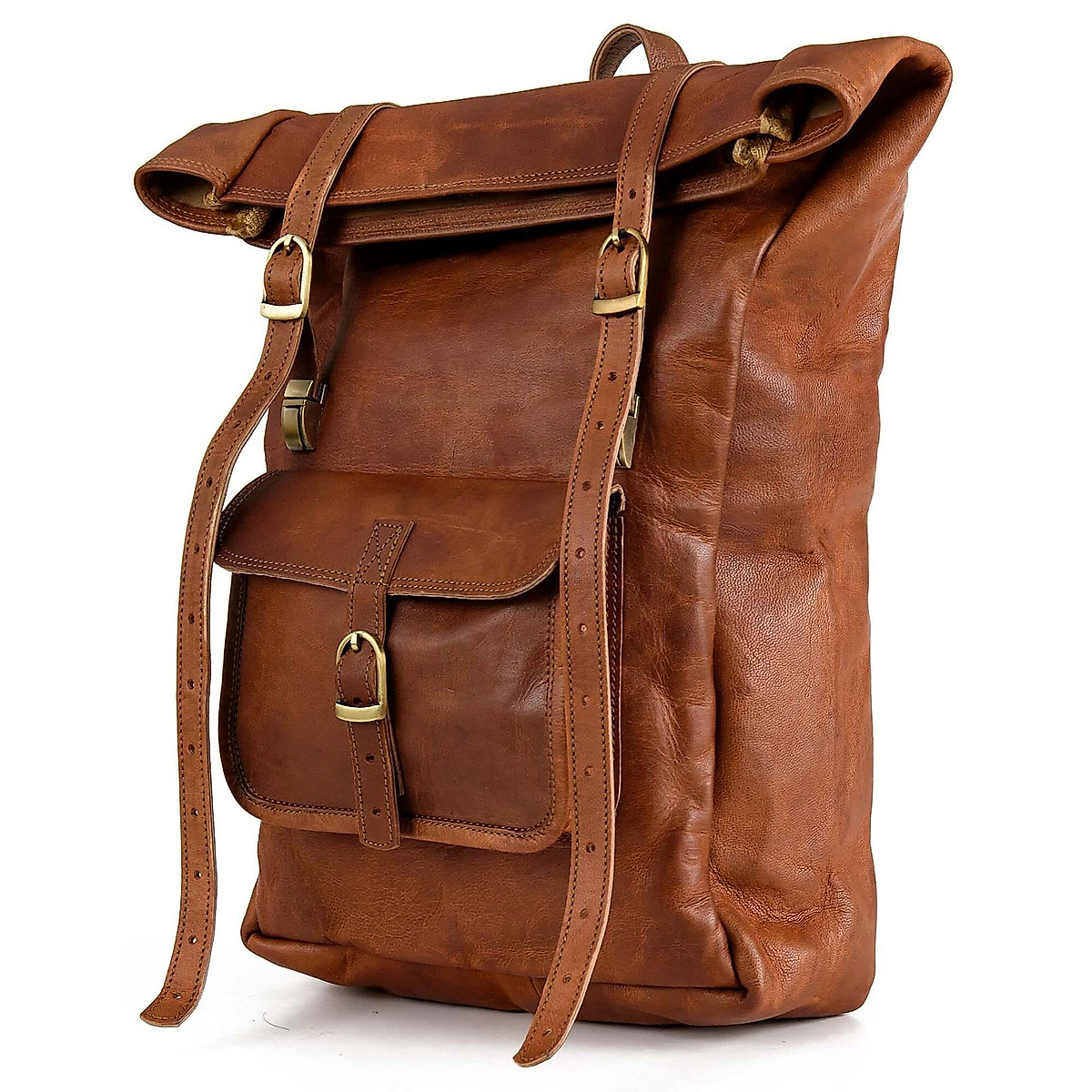 BERLINER BAGS Vintage Leather Backpack Leeds M, Large Waterproof Bookbag for Men and Women - Brown