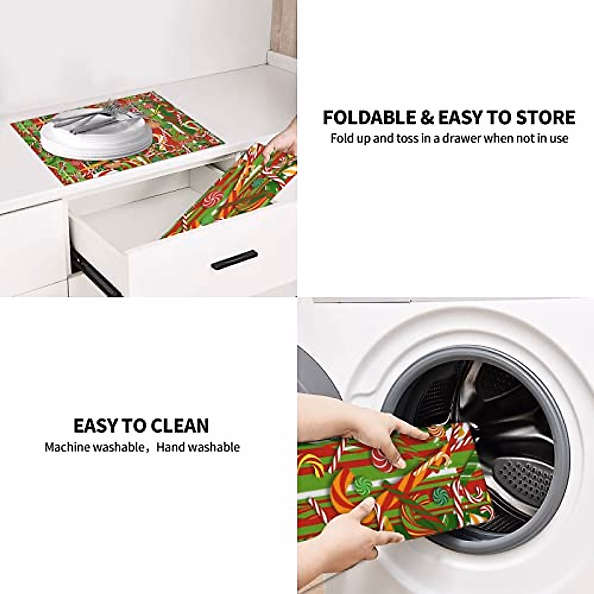 Merry Christmas Printed Drying Mat For Kitchen Ultra Absorbent Microfiber Dishes Drainer Mats Non-Slip Silicone Quick Dry Pad - 18 X 16inch
