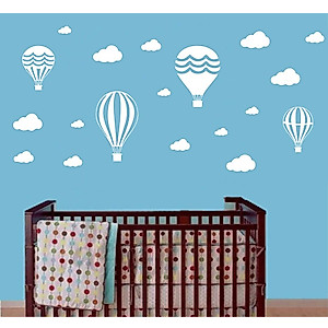 Nursery Room Wall Sticker Clouds and Air Ballon Decoration Sticker Wall Art Sticker for Children Kids Bedroom White Clouds Decoration Mural (White 40x90cm)