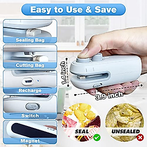 TYHJOY Mini Bag Sealer, 2 in 1 Chip Bag Sealer For Snacks, Rechargeable Handheld Plastic Bag Resealer, Mini Sealing Machine for Keep Food Chips Cookies Fresh - White