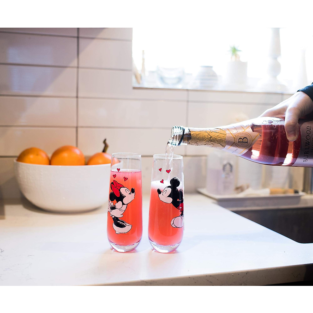 Silver Buffalo Mickey and Minnie Kiss Hearts Stemless Fluted Glassware Exclusive | Set of 2