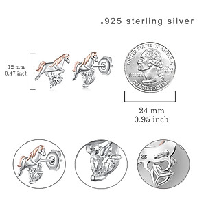 SVODEA Horse Heart Earrings Rose Gold Plated 925 Sterling Silver Horse Stud Earrings with 5A Cubic Zirconia Cute Animal Stud Earrings Jewelry Gift for Women Mom Wife