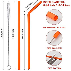 12 Pack Reusable Replacement Straws for Stanley Cup 40 oz Tumbler, Silicone 12 Inch Extra Long Drinking Straw with Cleaning Brush, Flexible Color Bent & Straight Straws for Stanley H2.0 with Handle
