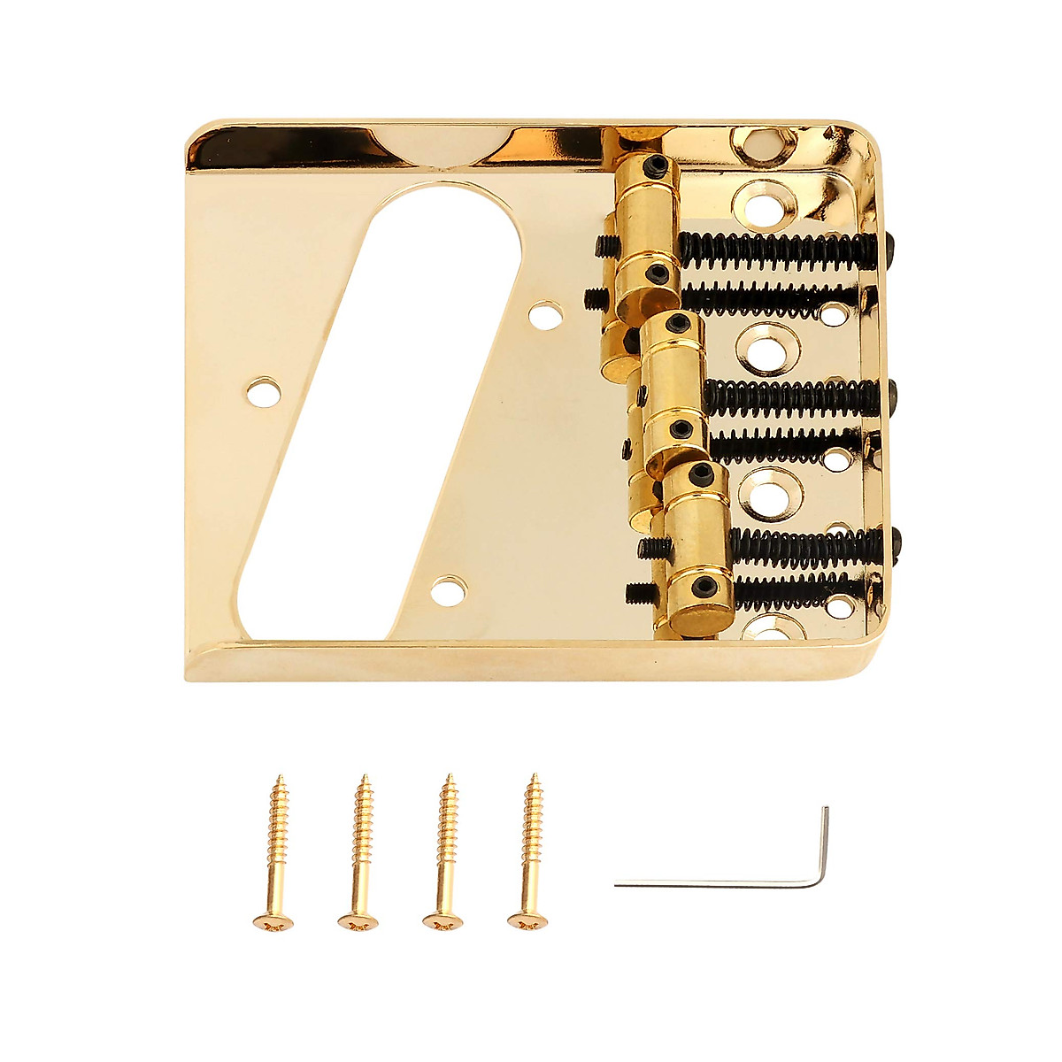 Bogart Guitar Bridge Tailpiece 3 Pcs Zinc Saddles Bridge for Vintage Tele Telecaster Style Electric Guitar Parts Top or Bottom Load Ashtray Style Gold.