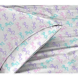Kids Rule 3-Piece Candy Unicorn Sheet Set for Girls & Kids - 1 Twin Flat Sheet, 1 Twin Fitted Sheet & 1 Queen Pillowcase, Soft Brushed Microfiber Polyester Bed Sheet, Smooth & Durable
