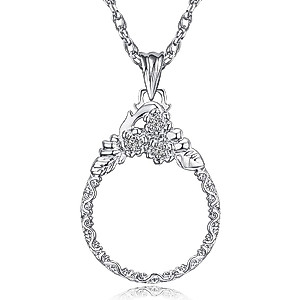 Elegant Magnifying Glass Necklace, Portable Necklace Magnifier Pendant, Delicate Reading Magnifying Glass with Chain Necklace, Light Weight Magnifier for Seniors Reading, Inspection, Coins, Jewelry
