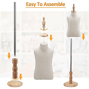 Spurgehom Kid Dress Form Adjustable Child Mannequin Body with Wood Base Toddler Clothes Mannequin Pinnable Dress Form for Apparel Scarf Window Shop Display, 4-5 Years Old