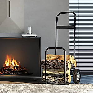 Fire Beauty Firewood Log Cart Carrier, Outdoor and Indoor Wood Rack Storage Mover, Rolling Dolly Hauler