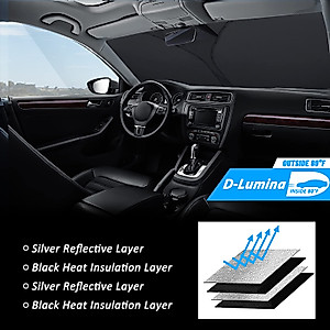 D-Lumina Windshield Sun Shade for 2020 2021 2022 2023 Hyun-dai Palisade Accessories, Front Window Sunshade Sun Visor Protector Block UV Rays Heat, Foldable 2 Layers 210T Material