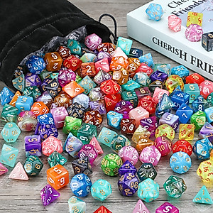 Surhugvy DND Dice Set, 25 X 7 (175 Pieces) Polyhedral D&D Dice Set Three-Color, Two-Color and Monochrome Dice for Dungeons and Dragons with 1 Black Bags