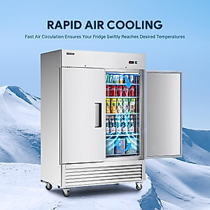 Wilprep Commercial Refrigerator, 54" 2 Solid Door Commercial Fridge with 42 cu. ft. Cap, Reach in Side by Side Refrigerator with Air Cooling Adjustable Shelves for Restaurant Kitchen