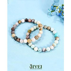 Bivei Natural Gem Semi Precious Reiki Healing Crystals Handmade 8mm Round Beads Stretch Bracelet