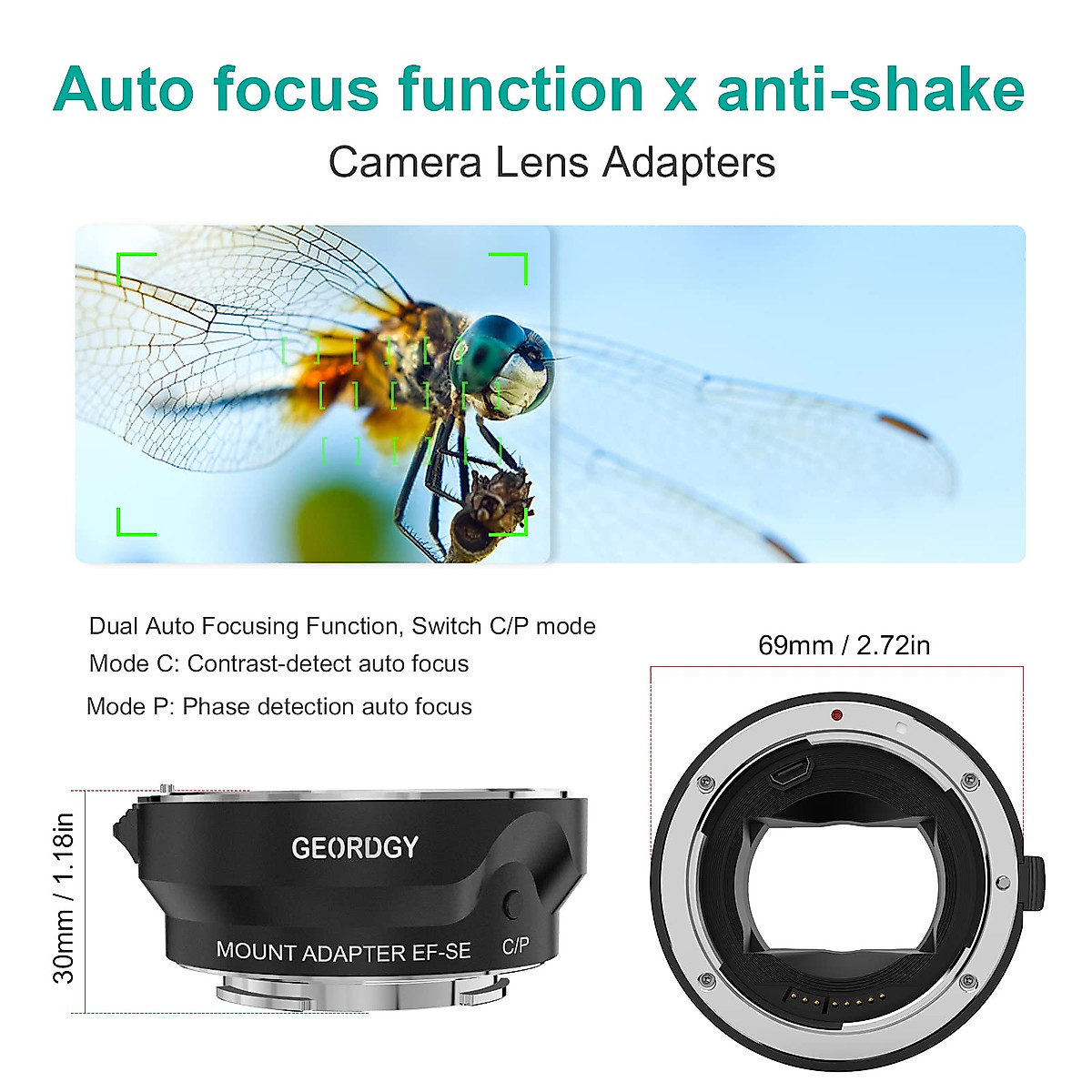 GEORDGY EF/EF-S Lens Mount Adapter Compatible with Canon EF/EF-S Lens for Sony E Mount Mirrorless Cameras Series A9 A7R5 A7R4 A7R3 A7R2 A7R4A A7M3 A7M2 A7R A7S A7 A7C Auto-Focus Lens Converters Ring