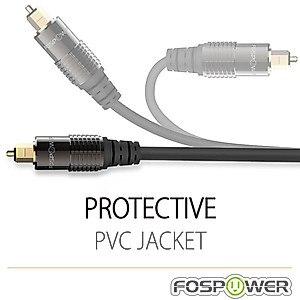 FosPower 24K Gold Plated Toslink to Mini Toslink Digital Optical S/PDIF Audio Cable with Metal Connectors & Strain-Relief PVC Jacket - 10ft