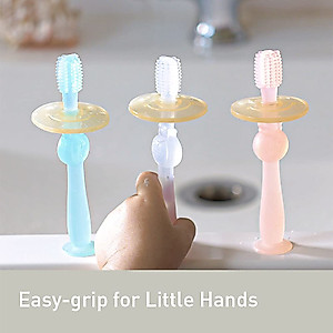 haakaa Baby Toothbrush Baby - 360° Food Grade Silicone Toothbrush for Baby 6M Toothbrush with Shield & Base Design, 1pc (Blue)