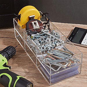 Juexica 2 Pcs Desk Drawer Organizer 3 Section Clear Acrylic Makeup Drawer Organizer Tray with Divided Inserts Trays Sectioned Organizer Bins Tray Drawers Storage for Bathroom Kitchen Office