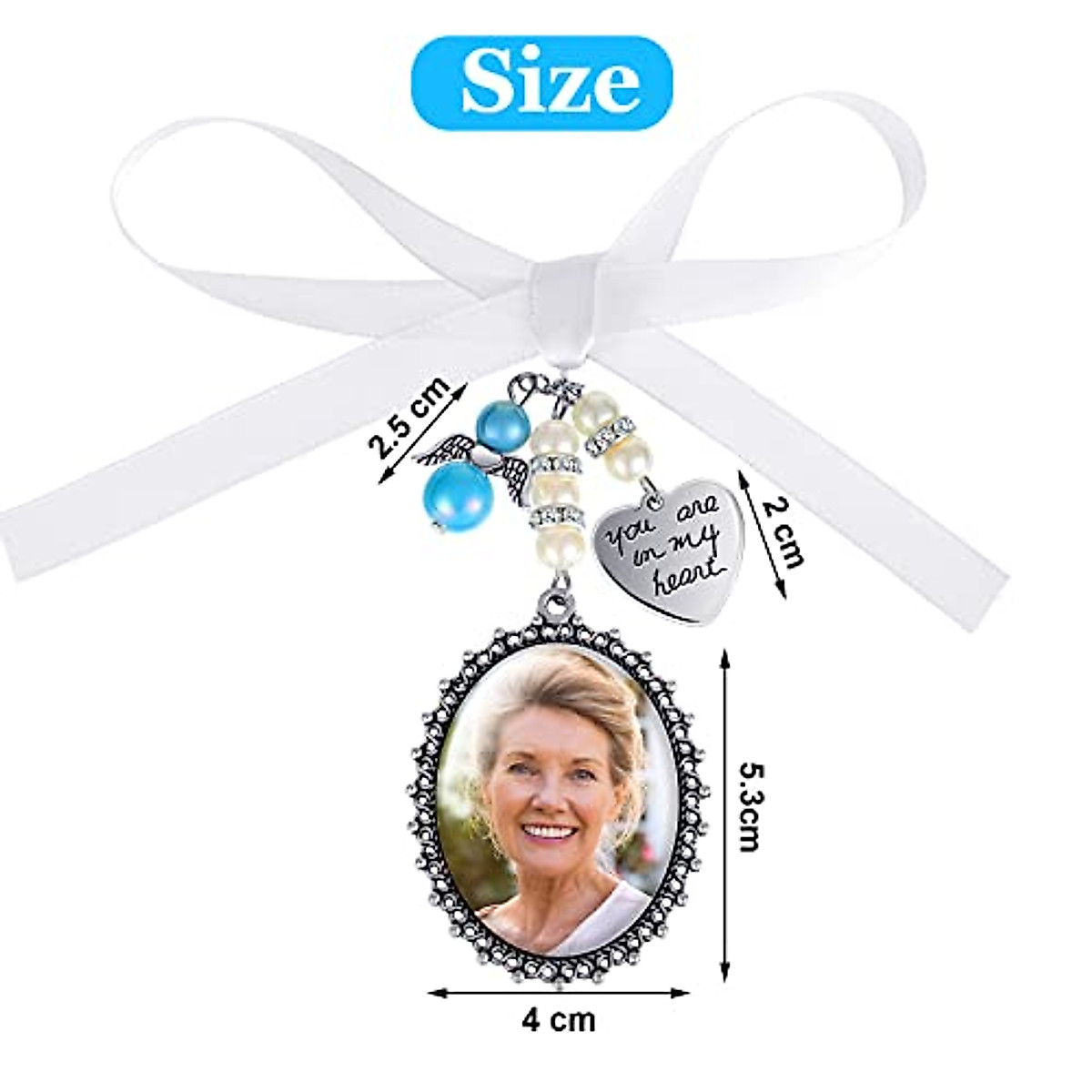 Wedding Bouquet Charm Bouquet Charms for Wedding Memory Bridal Lacy Oval Bridal Charm Bride Angel Charm Memorial Photo Charm You Are Always in My Heart Charm for Bridal Party (Single Pendant Style)