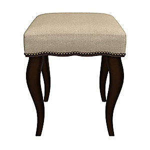 Hillsdale Furniture Hamilton Backless Vanity Stool, Burnished Oak Wood and Ivory Upholstery with Nail Head Trim
