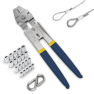 Sanuke Wire Rope Crimping Swaging Tool Cable Crimps up to 2.2mm(2/32inch) with 160pcs 4sizes Aluminum Double Barrel Ferrule Loop Sleeve and 10pcs Stainless Steel Thimble Assortment Kit