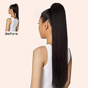 SEIKEA 28" Ponytail Extensions Drawstring Long Straight Fake Pony Tail Natural Soft Clip in Hair Extension Synthetic Heat Resistant Hairpiece - Black