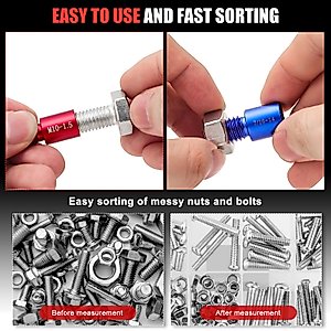 Nut and Bolt Thread Checker (Red & Blue) Nut and Bolt Size Gauge- 23 Inch & 21 Metric New Individually Assembled Thread Gauge Suitable for Detecting Fixed Bolts or Threaded Holes in Enclosed Areas