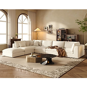 Fajiani Oversized Modular Sectional Sofa,Cloud Couch Sectional Deep Seat Sofa Linen Upholstered Oversized Sectional Couches for Living Room(156 inch 6 Seater-White)