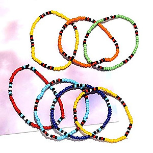 HEIDKRUEGER Seed Bead Stretch Bracelets Colorful Rainbow Tiny Beaded Stackable Vsco Bracelets Boho Summer Vacation Adjustable Bangle Bracelet for Women Girls 14Pcs