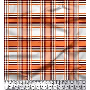 Soimoi Orange Cotton Canvas Fabric Gingham Check Print Fabric by The Yard 56 Inch Wide