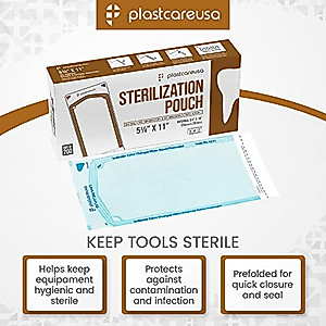 200 5.25 x 10 Self-Sterilization Pouches for Cleaning Tools, Autoclave Sterilizer Bags for Dental Offices, Pouch for Dentist Tools, 200 Pouches, 1 Box of Paper Blue Film