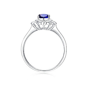 KnBoB Women Flowers Oval Shape 0.6ct Sapphire Ring 18K White Gold Promise Wedding Engagement Bridal Anniversary Ring Size 4