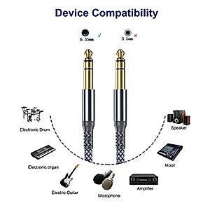 Elebase 1/4 Inch TRS Instrument Cable 10ft 2-Pack,Straight 6.35mm Male Jack Stereo Audio Interconnect Cord,6.35 mm Balanced Line for Electric Guitar,Bass,Keyboard,Mixer,Amplifier,Amp,Speaker,Equalizer