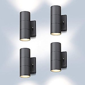LMP Modern Outdoor Wall Light in 2 Lights Porch Light Patio Light with Black Aluminum Finish for Decoration,Garage 4Pcak Gray
