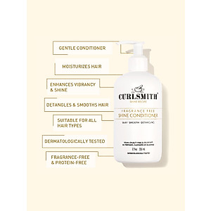 CURLSMITH - Shine Conditioner, Gentle and Moisturising, Sensitive, Fragrance Free for All Curl and Hair Types, Vegan (12 fl oz)