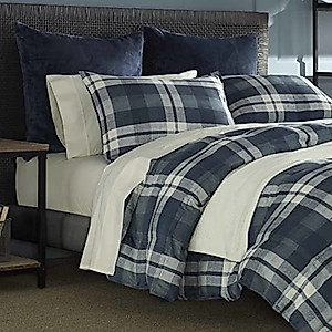 Nautica Home Ultra Soft & Cozy Microsuede Reversible Plaid Quilted Comforter Matching Shams, 3-Piece Bedding Set, Queen, Navy/Blue/White