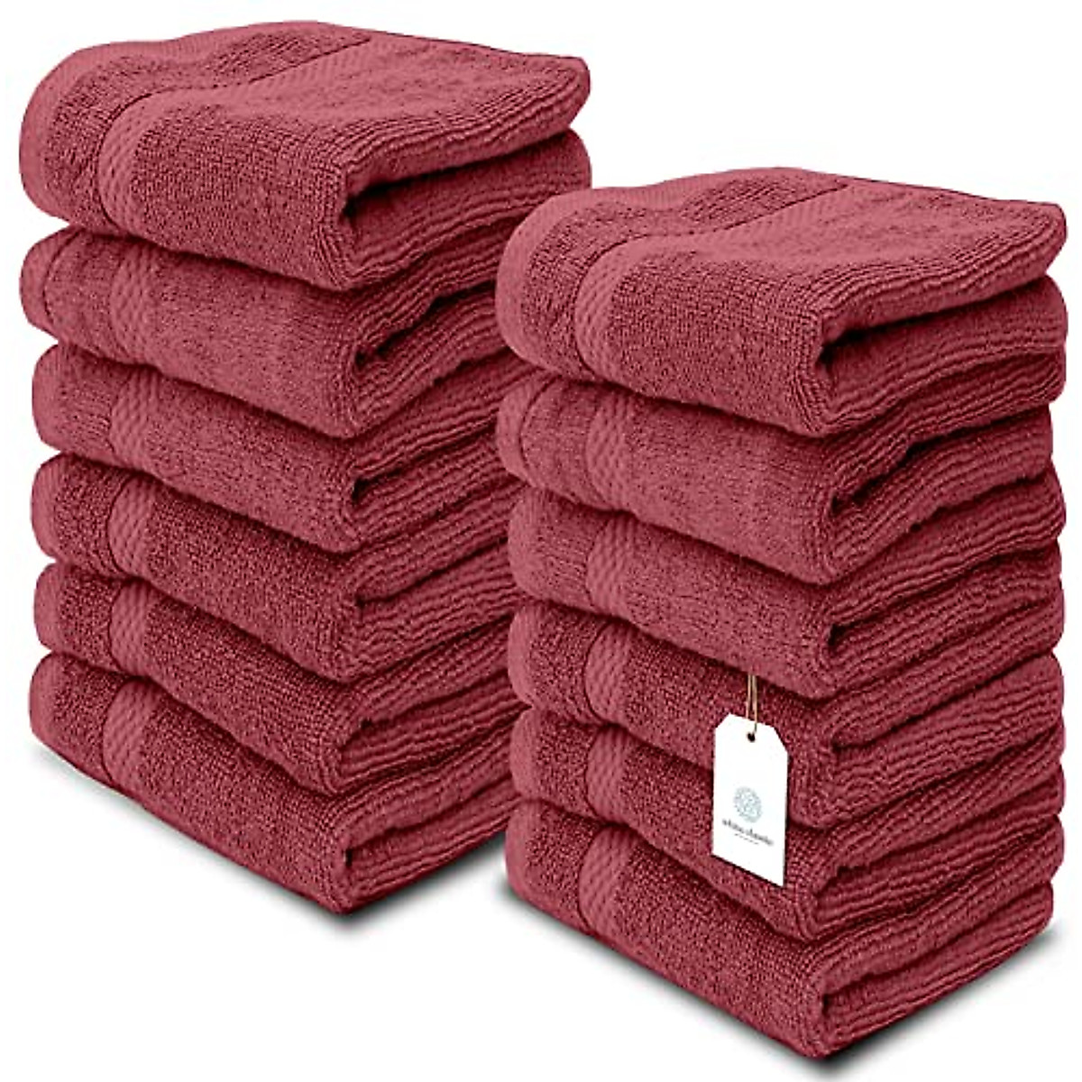 White Classic Luxury Hand Towels | 6 Pack Luxury Cotton Washcloths | 12 Pack Bundle (Burgundy)