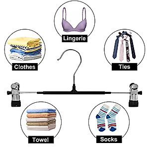 30 Pack Pants Hangers with Clips - POZEAN Clothes Hanger with Adjustable Clips, Skirt Hangers Space Saving for Pants, Skirts, Jeans, Shorts, Kids Clothes and More(Black)