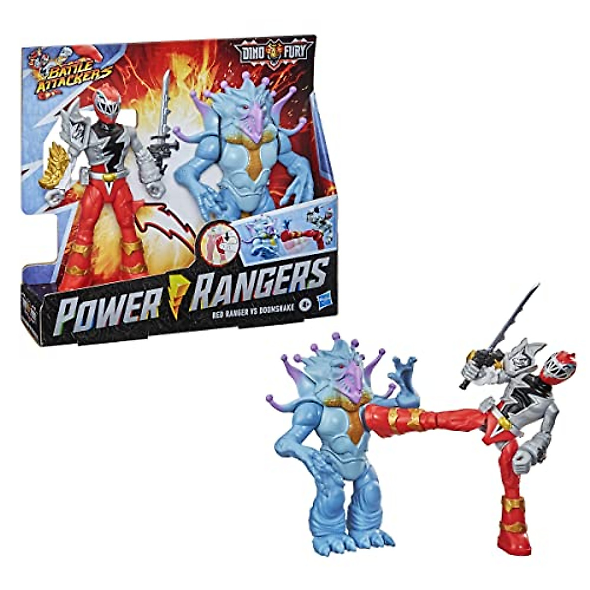 Power Rangers Dino Fury Battle Attackers 2-Pack Red Ranger vs. Doomsnake Martial Arts Kicking Action Figure Toys Inspired by TV Show Ages 4 and Up