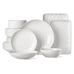 HOMBENE Plates and Bowls Sets, 26 Piece w/Rectangula Dinnerware Sets, Porcelain Dinner Set with Plates, Bowls and Serving Platters, Modern Dish Set for 6