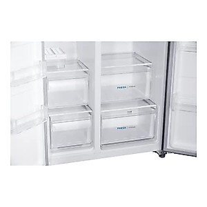 Frigidaire FRSG1915AV 36'' Freestanding Counter Depth Side by Side Refrigerator with 18.8 cu. ft. Capacity, Glass Shelves, Crisper Drawer, Frost Free Defrost, in Brushed Steel