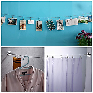 UFURMATE Clothesline Set, Stainless Steel Outdoor Cable Wire Rope Wall Mount Picture Hanging Wire Rod Set with Small Clothespins and Screws for Hanging Clothes, Photos, Ornaments