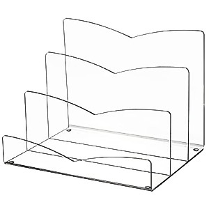 Jucoan Clear Acrylic Mail Sorter Organizer, Envelope Holder, 3 Sections Desktop File Holder Stand for Envelop Mails, Letters, Home Office School 9 x7x 7 Inch
