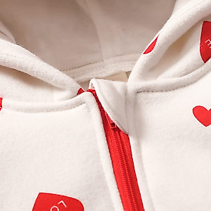 Newborn Baby Girl Valentine's Day Outfits Zipper Love Heart Hooded Romper Jumpsuit Fall Winter One Piece Clothes