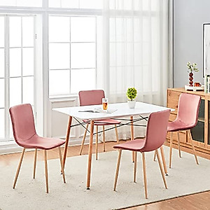 FurnitureR Velvet Dining Chair Set of 4, ScandinavianComfy Cotton Velvet Cushion Seat Back, Oak Grain Sturdy Metal Legs for Kitchen, Dining, Living Room, Rose