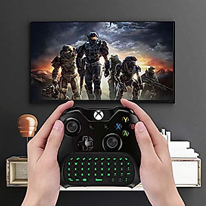 TiMOVO Green Backlight Keyboard for Xbox One, Xbox Series X/S,Wireless Chatpad Message KeyPad with Headset & Audio Jack,Mini Game Keyboard Fit Xbox One/One S/One Elite/2, 2.4G Receiver Included, Black