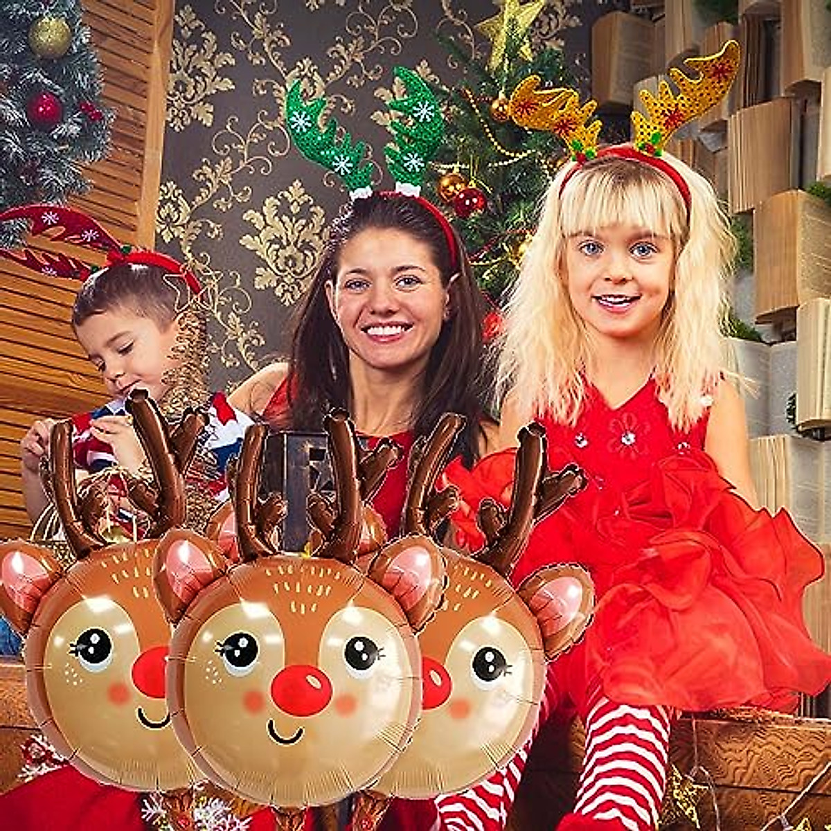 Reindeer Balloons Christmas Balloons Reindeer Head Foil Balloons for Christmas-Themed Party Birthday Party Supplies Decorations Party Decorations Balloons Party Sets-3pcs