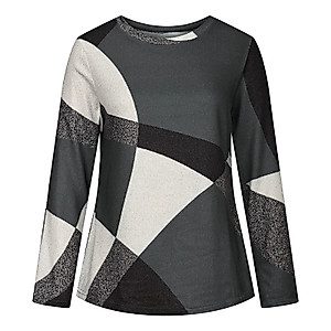 Camisas de Manga Larga para Mujer Color Block Workout Tops Túnica Cuello Redondo Sudadera Camisetas artísticas,Gray,Medium