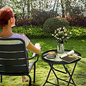 JOINHOM 2 Pieces Outdoor Side Table - Small Patio End Table All Weather, Patio Furniture Sets and Outside Furniture for Pool, Balcony, Deck, Porch, Black