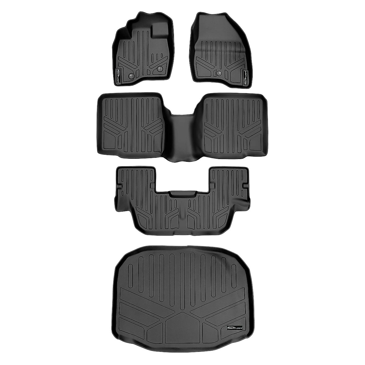 MAXLINER All Weather Custom Fit 3 Row & Cargo Liner Behind The 3rd Row Black Floor Mat Liner Set Compatible with 2017-2019 Ford Explorer (Only Fits without a Center Console on The 2nd row)